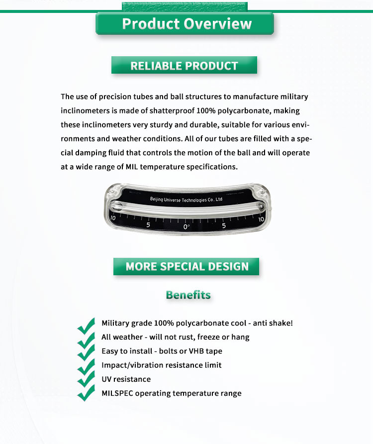 2110Y UNIVO 10 deg -45-82 Gradiometer Inclinometer Glass Tube Angle ...